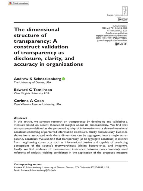 Schnackenberg Et Al 2020 The Dimensional Structure Of Transparency A
