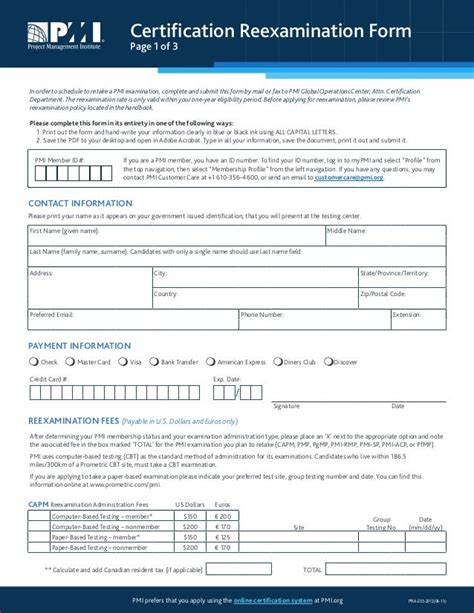 Pmp Printable Application Form Printable Forms Free Online
