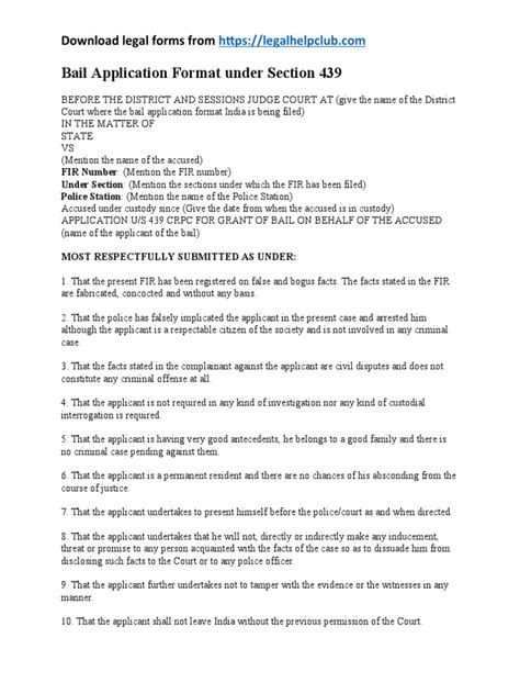 Bail Application Format Under Section 439 Pdf Bail Criminal