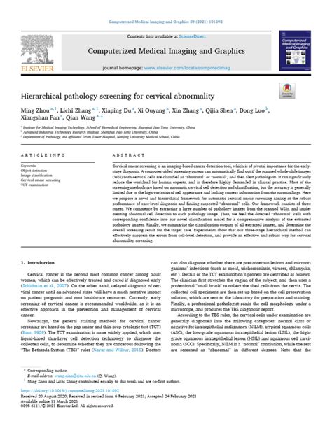 Hierarchical Pathology Screening For Cervical Abnormality Pdf Statistical Classification