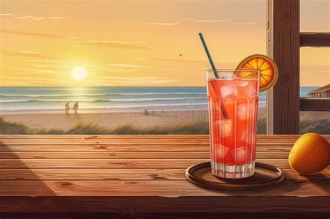 Sex On The Beach Cocktail Highball Glass With Ice Layered Vodka Peach Schnapps Orange Juice