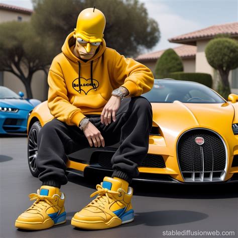 Bart Simpson On Bugatti Mistral In Designer Clothes Stable Diffusion