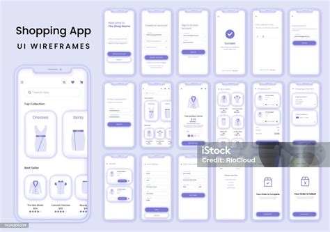 User Interface Design For Shopping Mobile Application Vector Template Stock Illustration