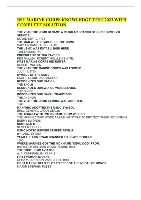 Bst Marine Corps Knowledge Test 2023 With Complete Solution Bst Marine Corps Stuvia Us