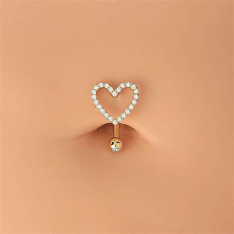 14g Heart Top Mount Belly Ring 14k Gold Belly Button Piercing