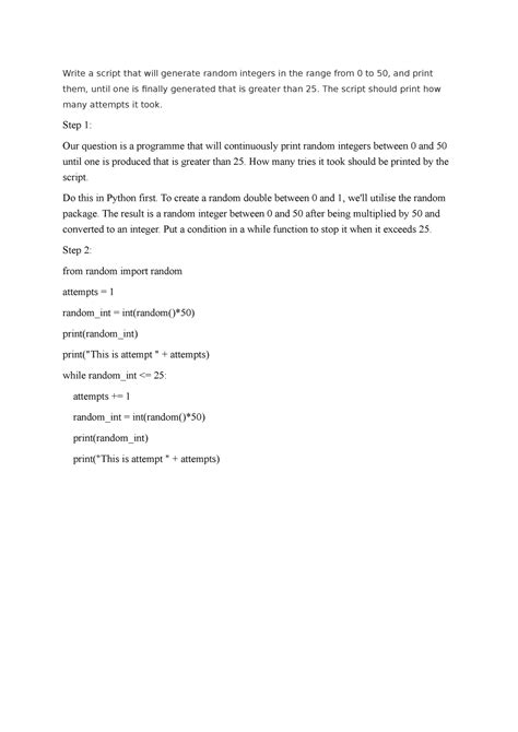 write a script that will generate random integers in the range from 0