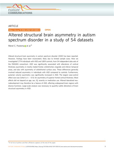 Altered Structural Brain Asymmetry In Autism Spectrum Disorder In A