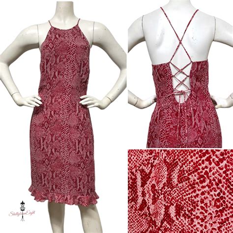 Vintage Kay Unger Y2k 2000s Silk Python Snake Animal Print Open Back