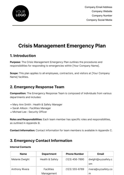 Free Crisis Management Emergency Plan Template To Edit Online