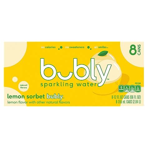 Bubly Sparkling Water Lemon Sorbet Lemon 12 Fl Oz 8 Count Fairway