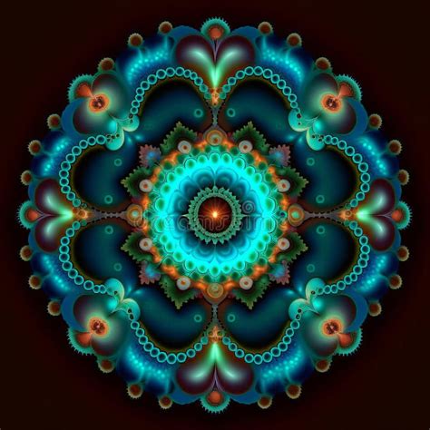 Beautiful Turquoise With Shades Of Mandala Stock Illustration