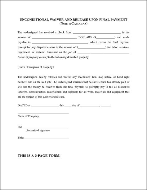 Unconditional Lien Waiver Form Pdf Template 2 Resume Examples