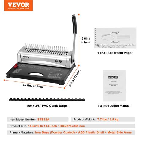 Vevor Binding Machine Comb Binding Machine 21 Holes Binding 450 Sheets