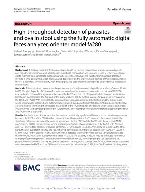 Pdf High Throughput Detection Of Parasites And Ova In Stool Using The