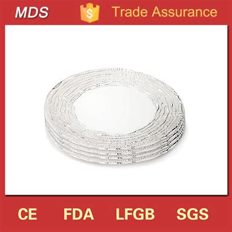 Cheap Wedding Talbe Eco Glass Charger Plates White With Silver China