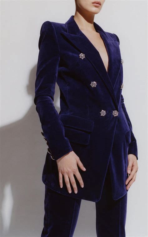Camilla Navy Blue Velvet Blazer Pant Suit Samtblazer Frauen Anzug