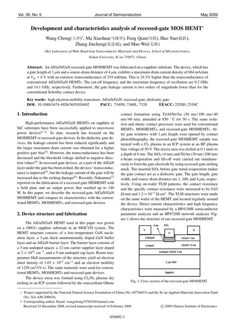 Pdf Development And Characteristics Analysis Of Recessed Gate Mos Hemt