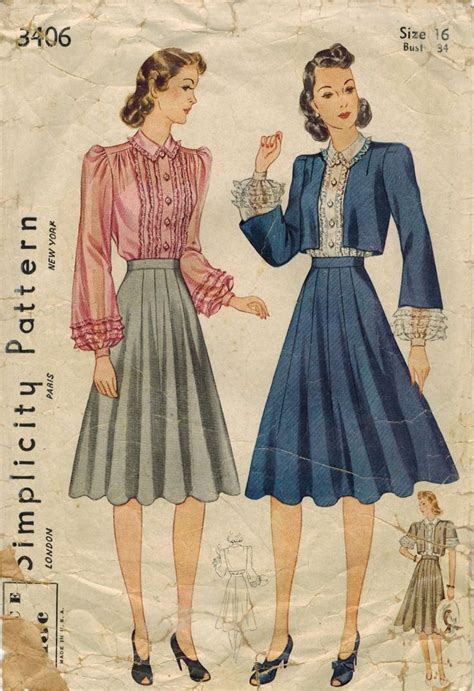 Vintage Clothes Patterns 1940s Dress Pattern Vintage Fashion
