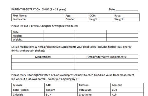 Pediatric Intake Form 3 18 Well Resourced Dietitian