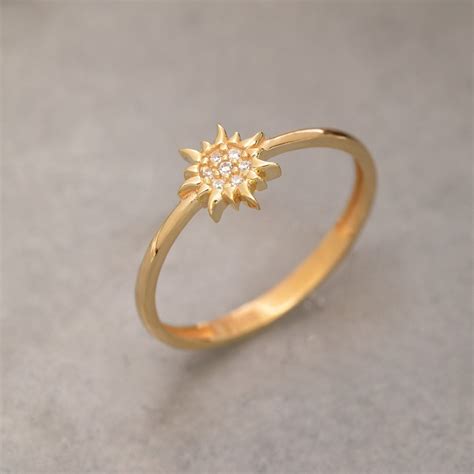 14k Solid Gold Sun Ring 925 Sterling Silver Sun Ring Cz Stone Ring