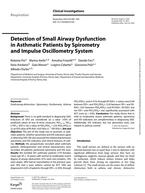 Pdf Detection Of Small Airway Dysfunction In Asthmatic Patients By Spirometry And Impulse
