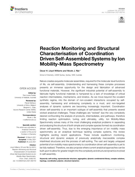 Pdf Reaction Monitoring And Structural Characterisation Of Coordination Driven Self Assembled