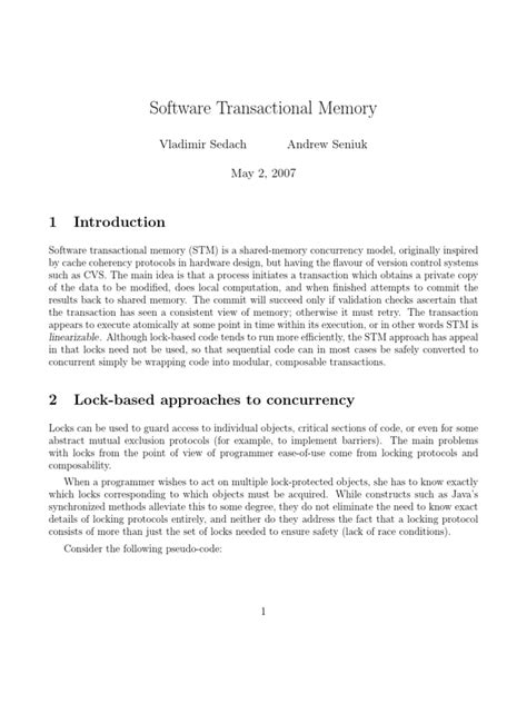 Software Transactional Memory Introductory Paper Pdf Software