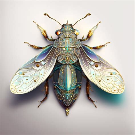Premium Ai Image A Drawing Of A Bug With Gold And Blue Designs