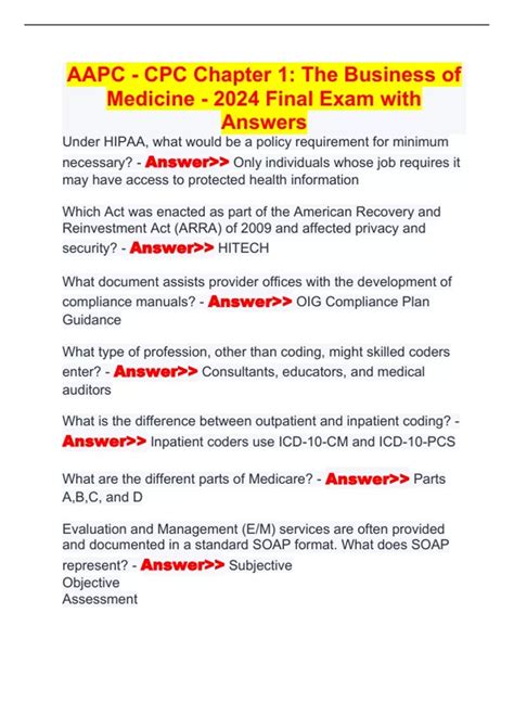 Aapc Cpc Chapter 1 The Business Of Medicine 2024 Final Exam With Answers Aapc Stuvia Us