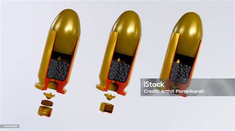 3d Rendering Of Crosssection Of Gun Pistol Bullet Ammunition On White