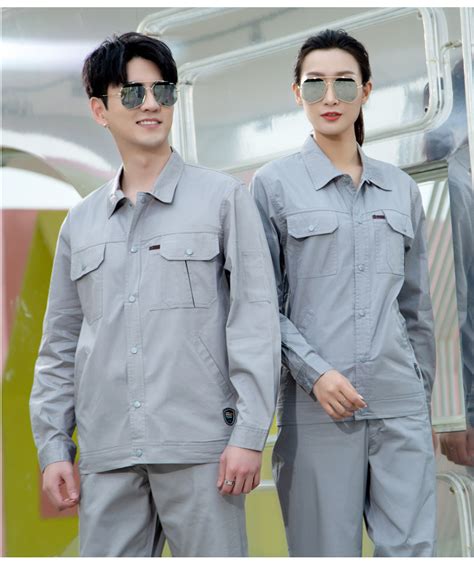 纯棉夏季薄款长袖工作服套装男车间工作服灰色电信劳保服 阿里巴巴