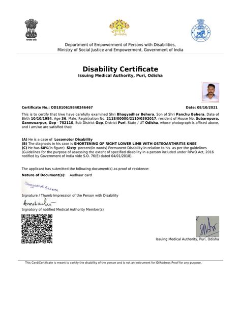 Disability Certificate Pdf