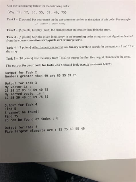 Solved Use The Vectorarray Below For The Following Tasks