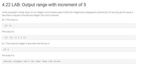 Solved LAB Output Range With Increment Of Write A Chegg Com