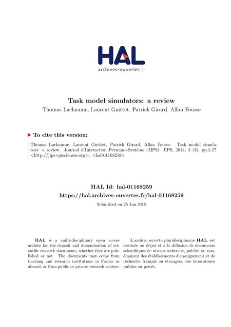 Pdf Task Model Simulators A Review