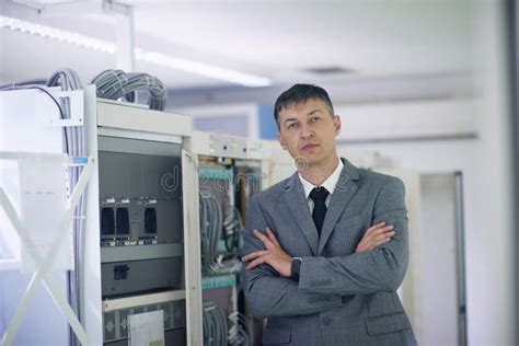 Network Engineer Working In Server Room Stock Image Image Of Backup