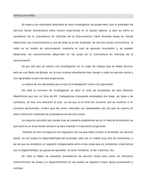 Conclusión Servicio Social Pdf Ciencias Sociales