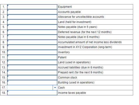 Solved For Each Of The Following Balance Sheet Items