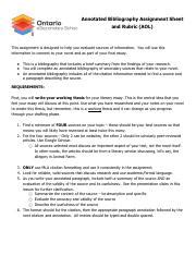 Guide To Annotated Bibliography Assignment Course Hero