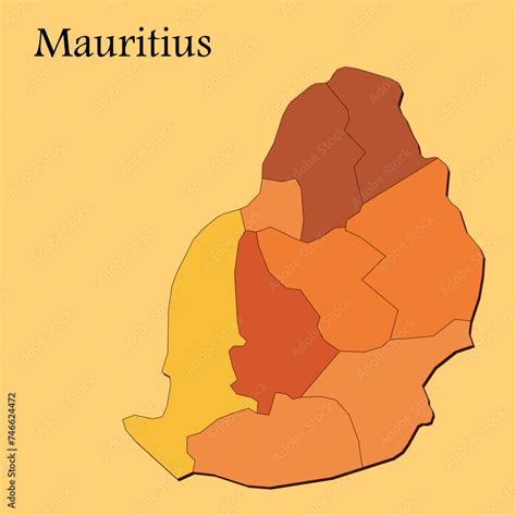 National Map Of Mauritius Map Vector With Regions And Cities Lines And