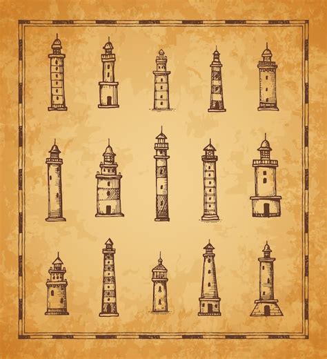 Premium Vector Antique Map Elements Lighthouse Beacon Sketches
