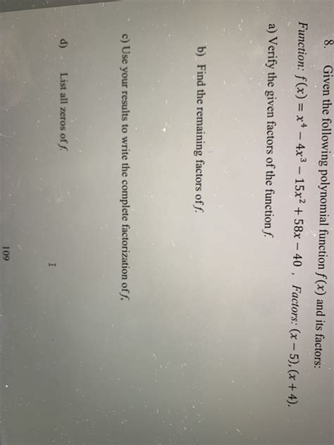 solved 8 given the following polynomial function f x and