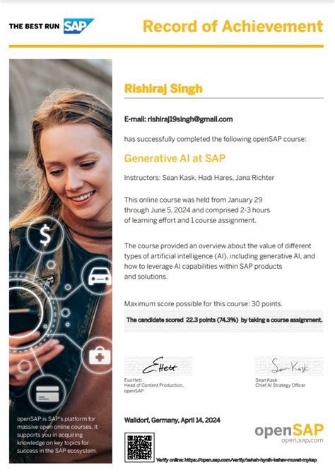 Completed Generative Ai At Sap Certification Rishiraj Singh Posted On