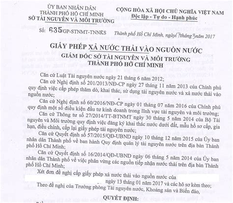 Giấy phép xả nước thải vào nguồn nước Giày
