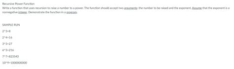 Solved Recursive Power Function Write A Function That Uses