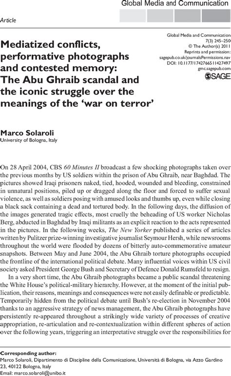 Mediatized Conflicts Performative Photographs And Contested Memory