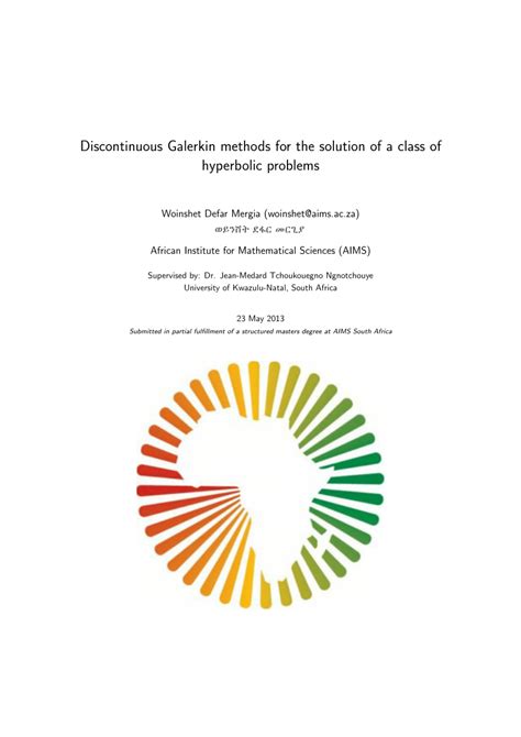 Pdf Discontinuous Galerkin Methods For The Solution Of A Class Of Hyperbolic Problems