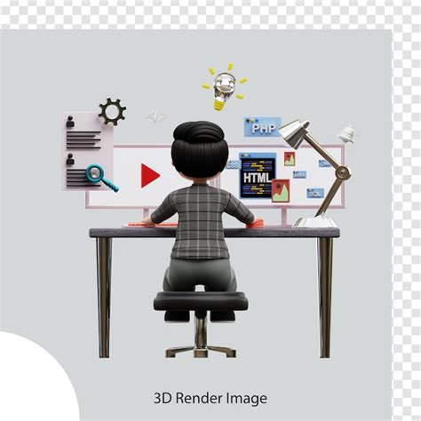 premium psd web developer working on project 3d illustration used