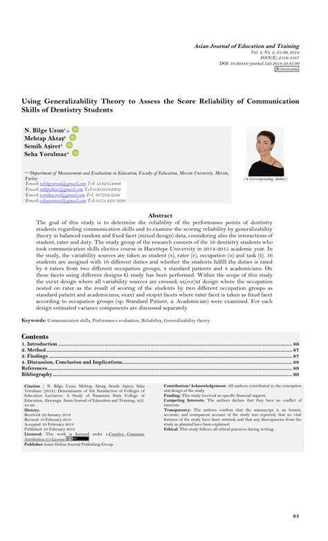Pdf Using Generalizability Theory To Assess The Score Reliability Of Communication Skills Of