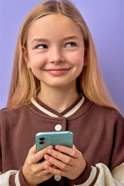 Cute Teen Girl Enjoy Chatting With Someone Using Mobile Phone Adorable